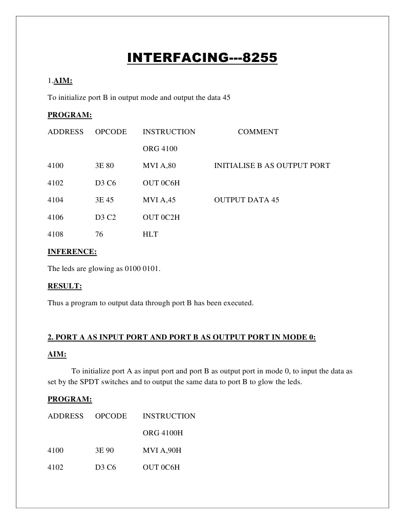 Program to initialize ports and input/output data using 8255 PPI | PDF | Input/Output ...