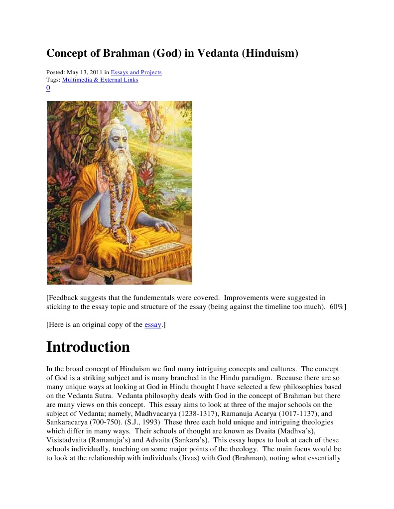 Concept of Brahman (God) in Vedanta (Hinduism): Essays and Projects ...