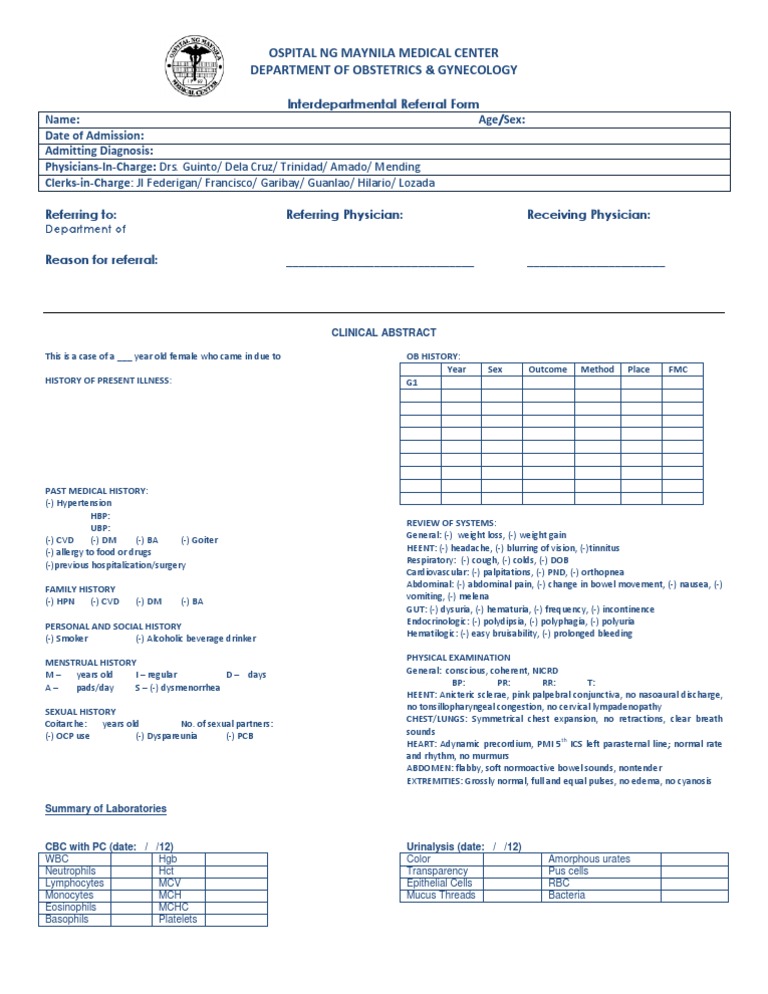 Interdepartmental Referral Form | PDF | Medicine | Diseases And Disorders