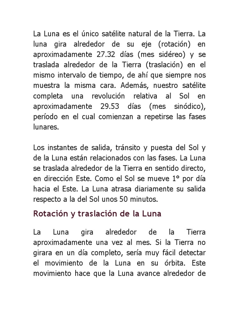 La Luna Es El Único Satélite Natural de La Tierra | PDF | Manto ...