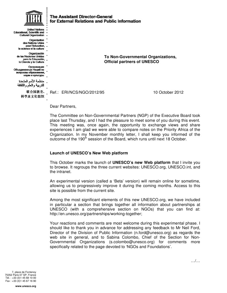 UNESCO - Monthly Information Letter October 2012 | PDF | Internet ...