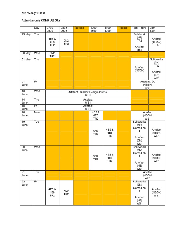Mr. Wong's Class Schedule May-June | PDF