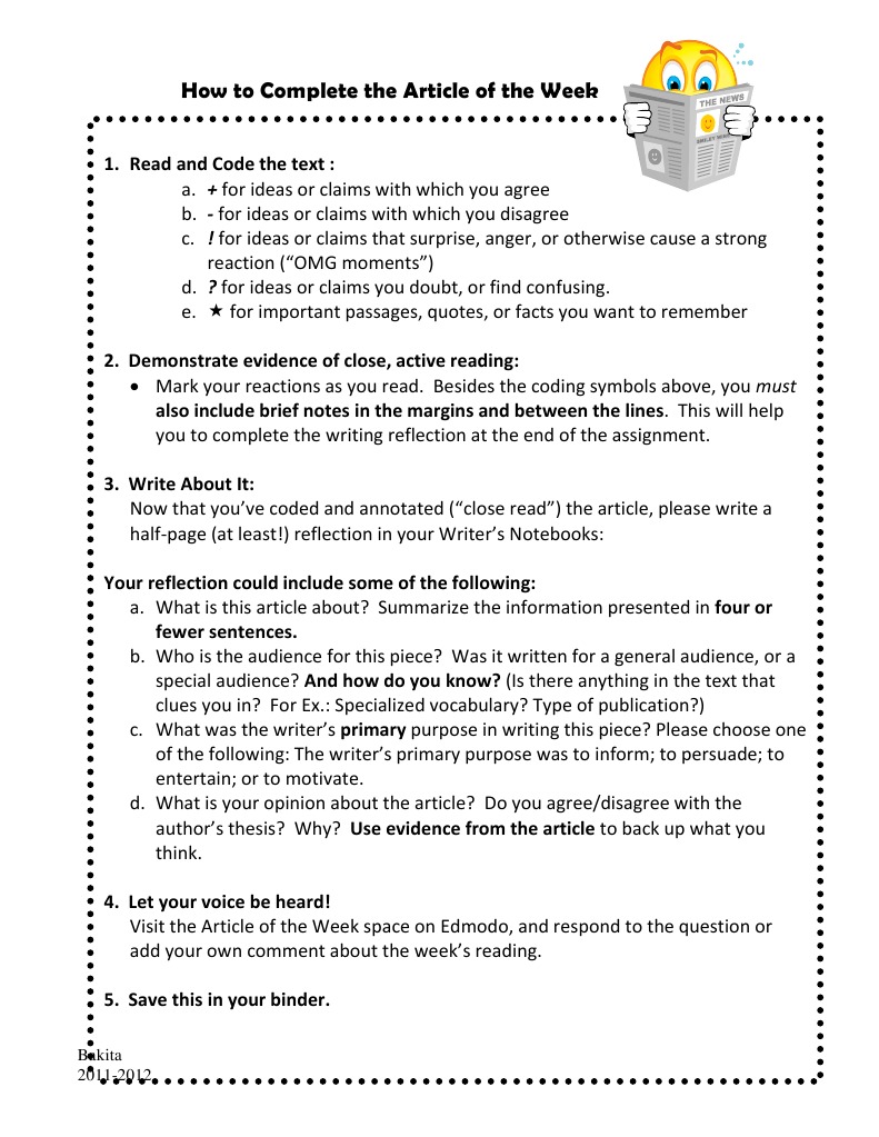 Article of the Week Reflection Guide | PDF