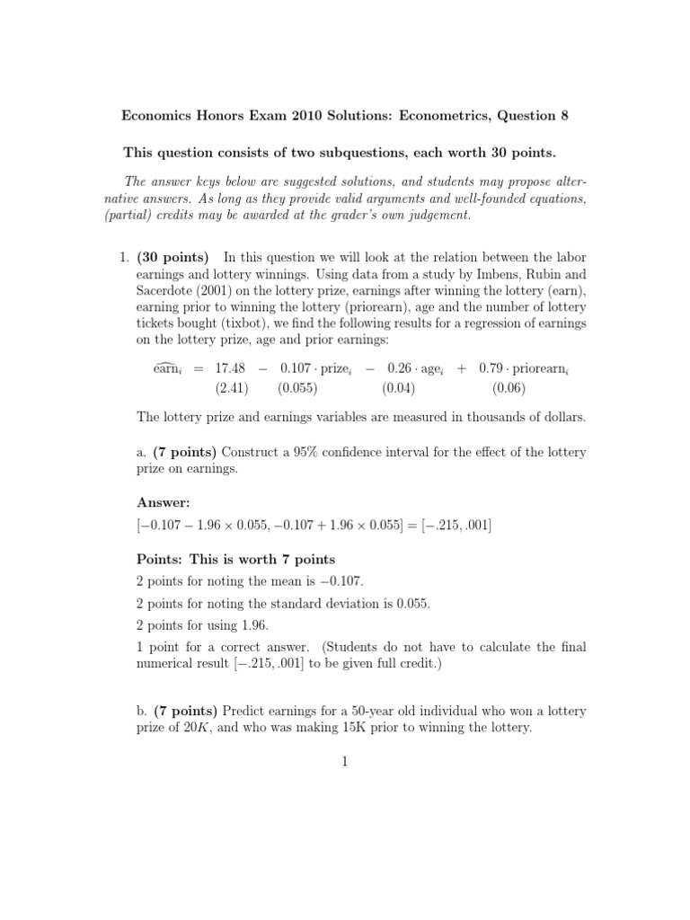 Metrics Solutions 8 (Ec1123 - 2010) | PDF | Regression Analysis | Bias Of An Estimator