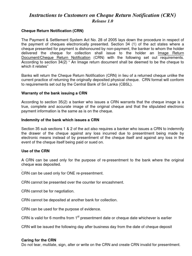 Introduction To Cheque Return Notification CRN | PDF | Cheque ...