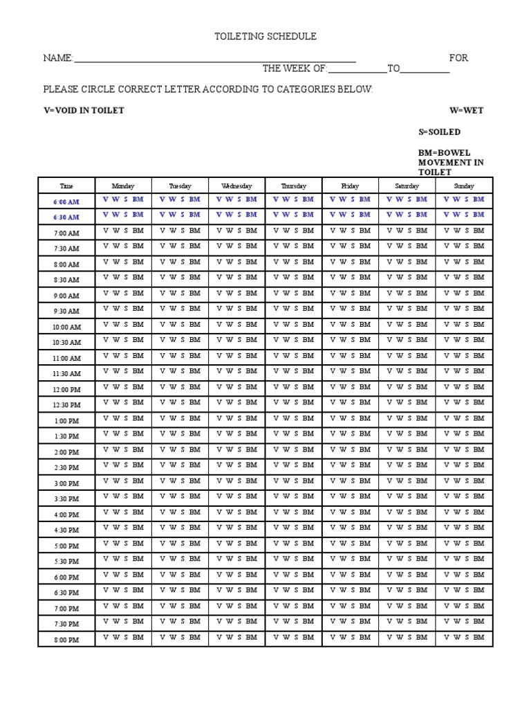 Toileting Schedule | Download Free PDF | Sports | Leisure