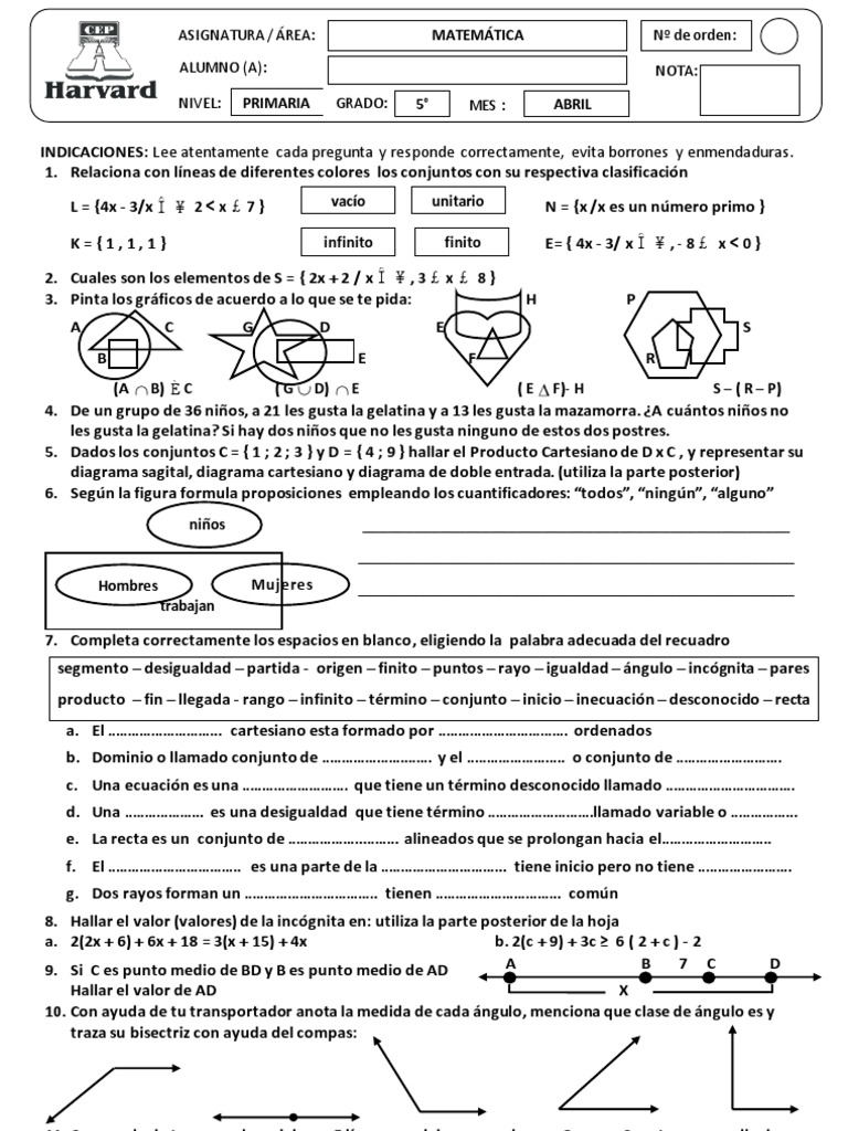 Evaluación Matemática Quinto Primaria | PDF