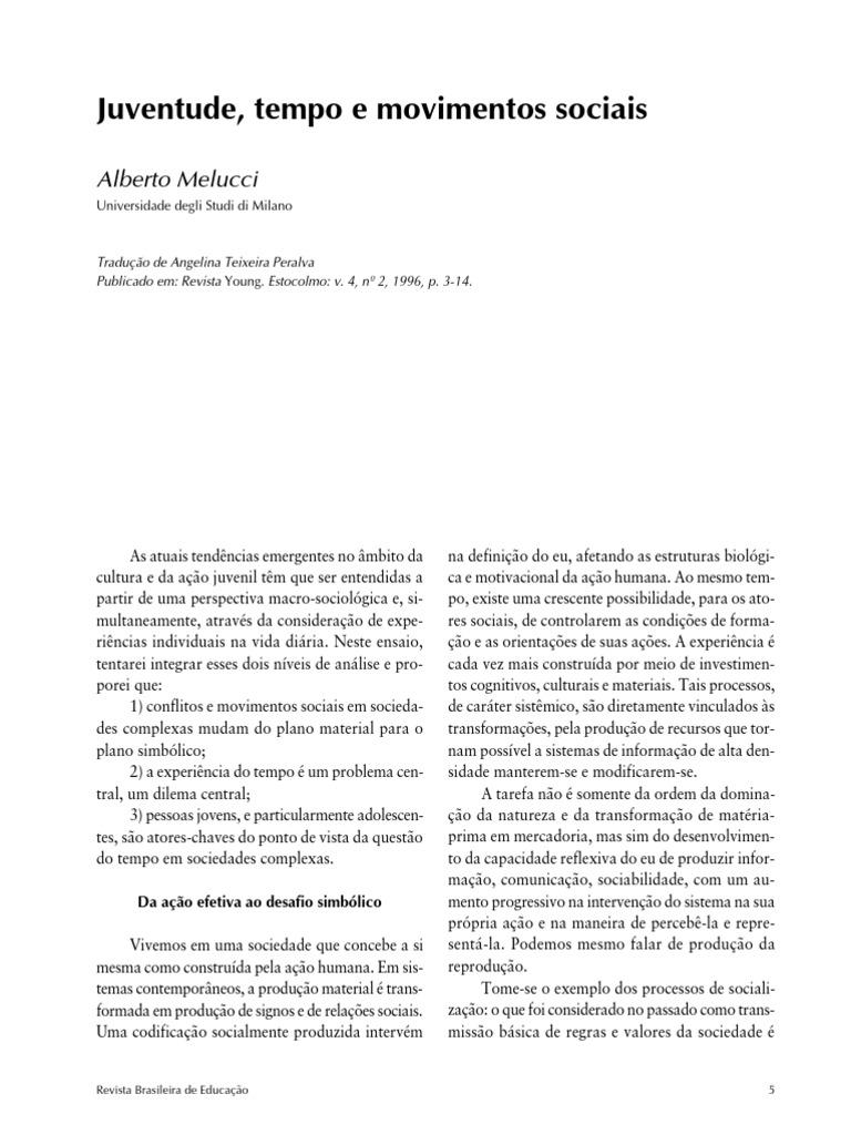 ALBERTO - MELUCCI - Juventude Tempo e Movimentos Sociais | PDF | Tempo ...
