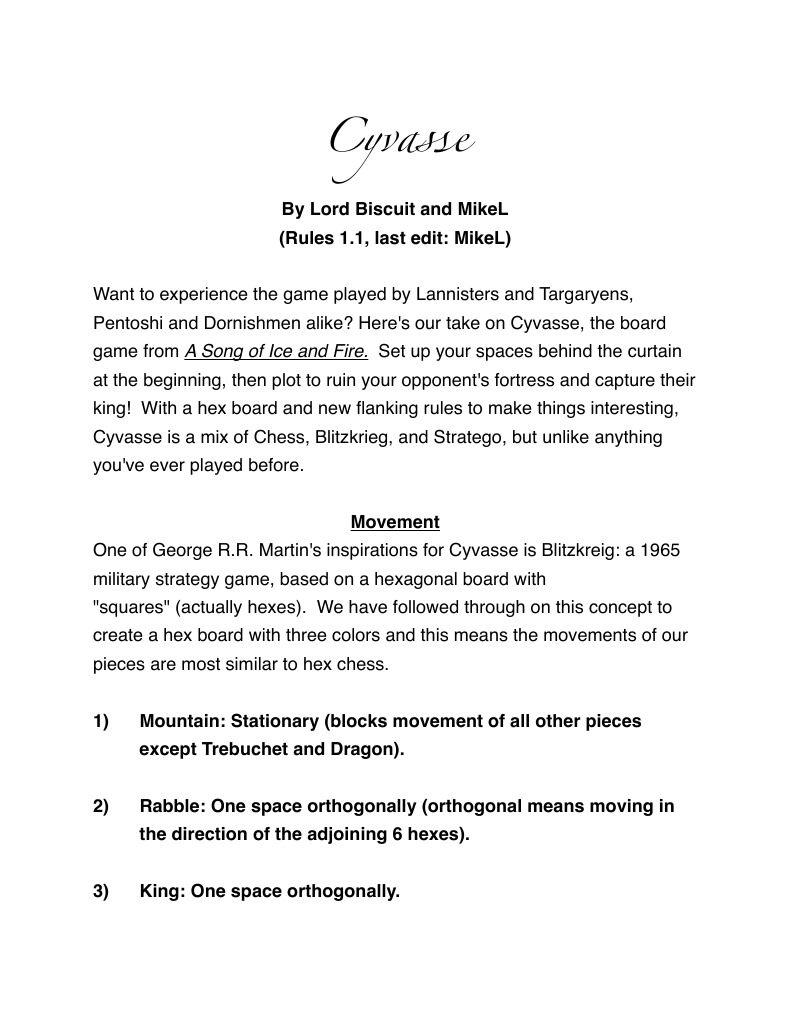 Cyvasse Rules | PDF | Abstract Strategy Games | Board Games