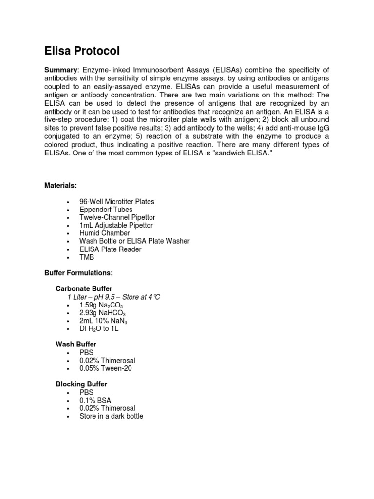 Elisa Protocol | PDF | Elisa | Laboratories