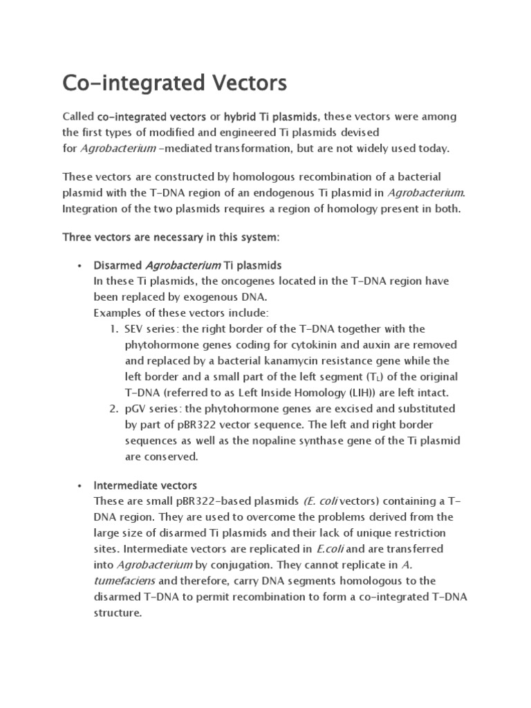 Cointegrated Vectors | PDF | Plasmid | Molecular Biology