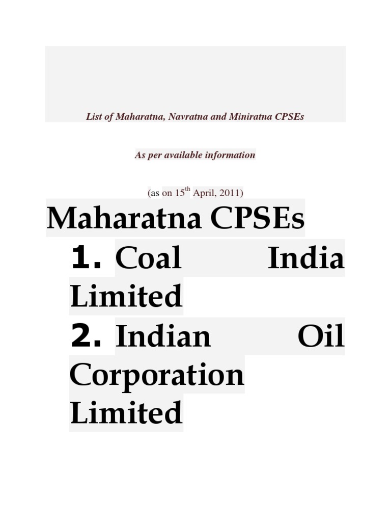 List of Maharatna | PDF | Technology & Engineering