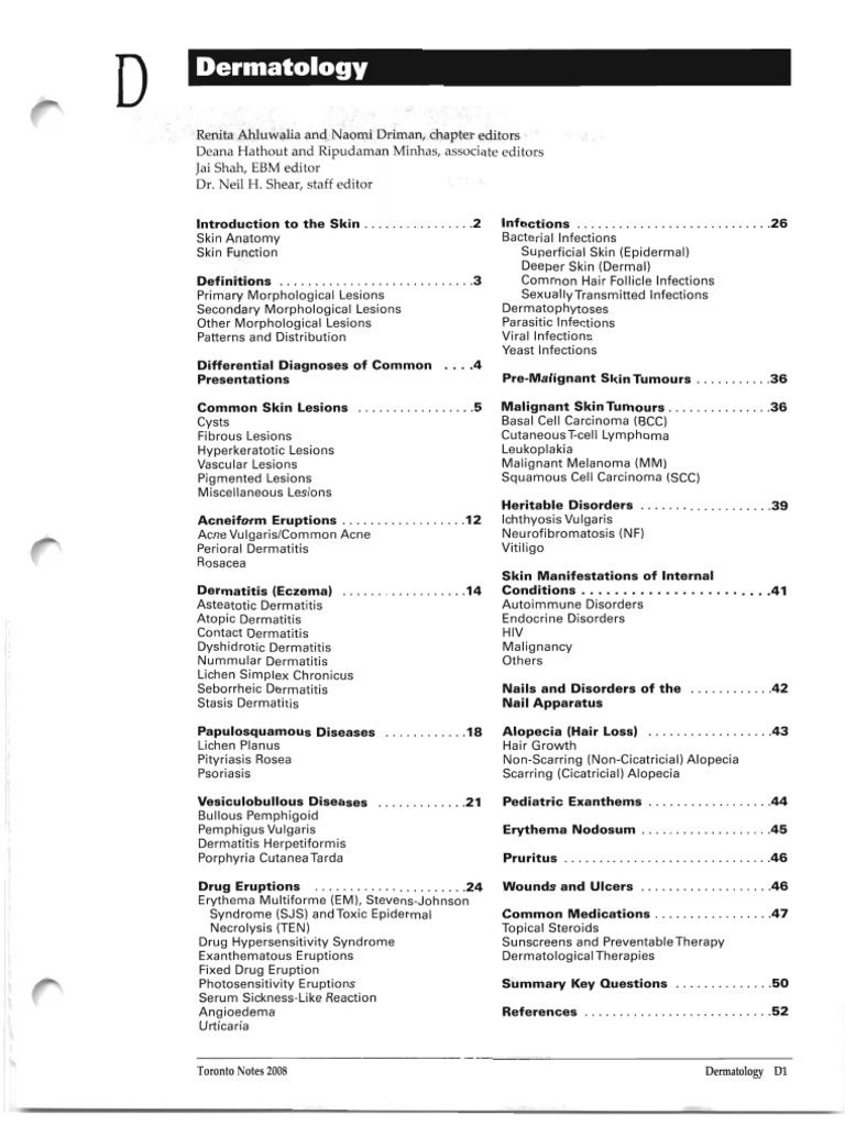 Toronto Notes Dermatology | PDF | Cutaneous Conditions | Dermatitis