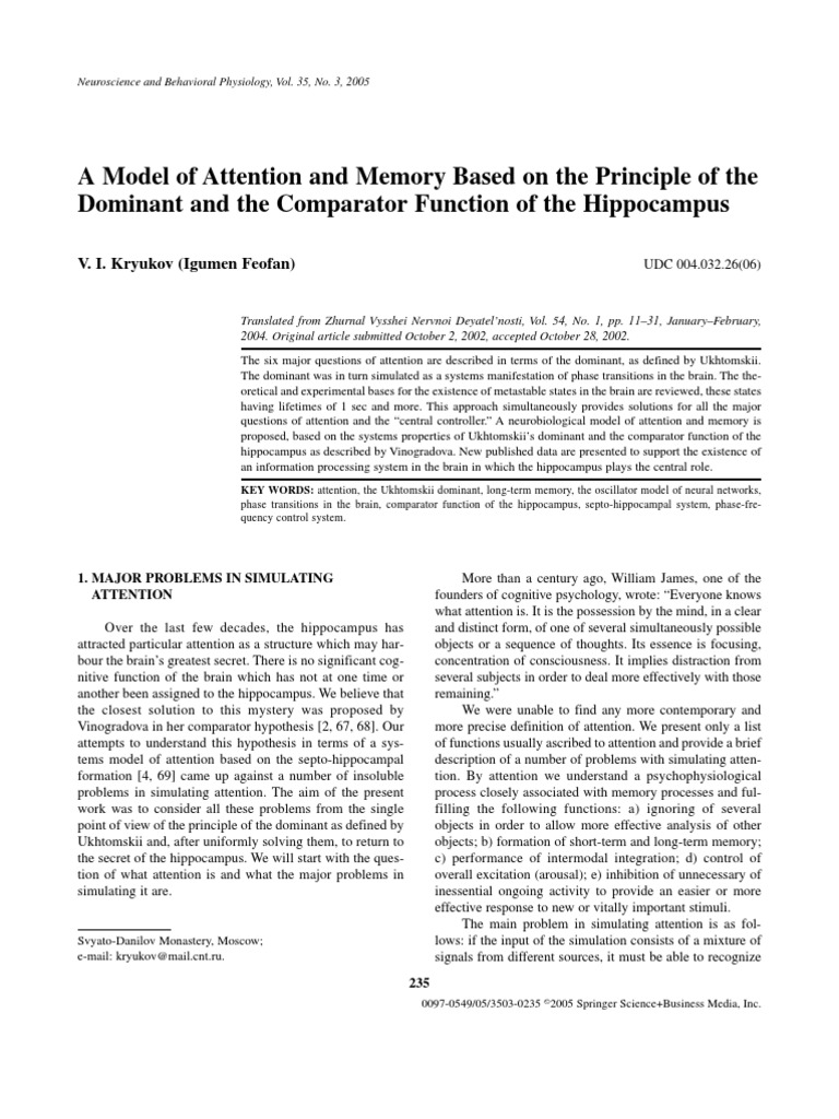 A Model of Attention and Memory Based On The Principle of The | PDF ...