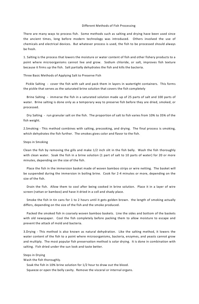 Different Methods of Fish Processing | PDF | Sodium Chloride | Food ...