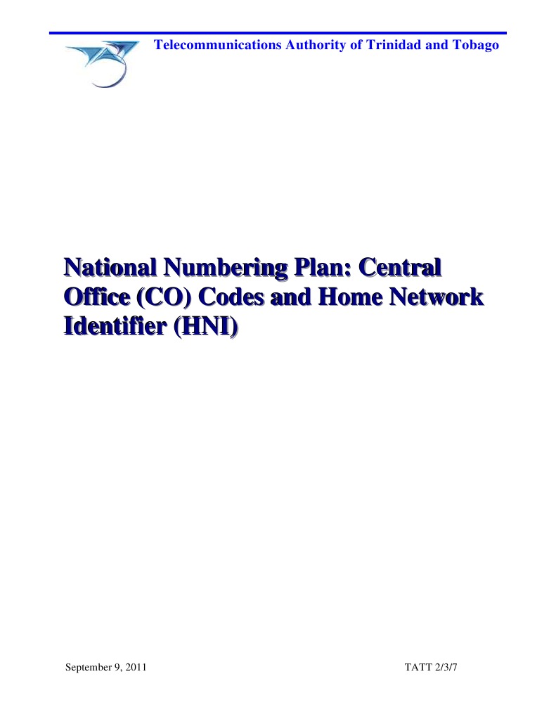 Central Office Codes and Home Network Identifier - HNI - Numbering Plan ...