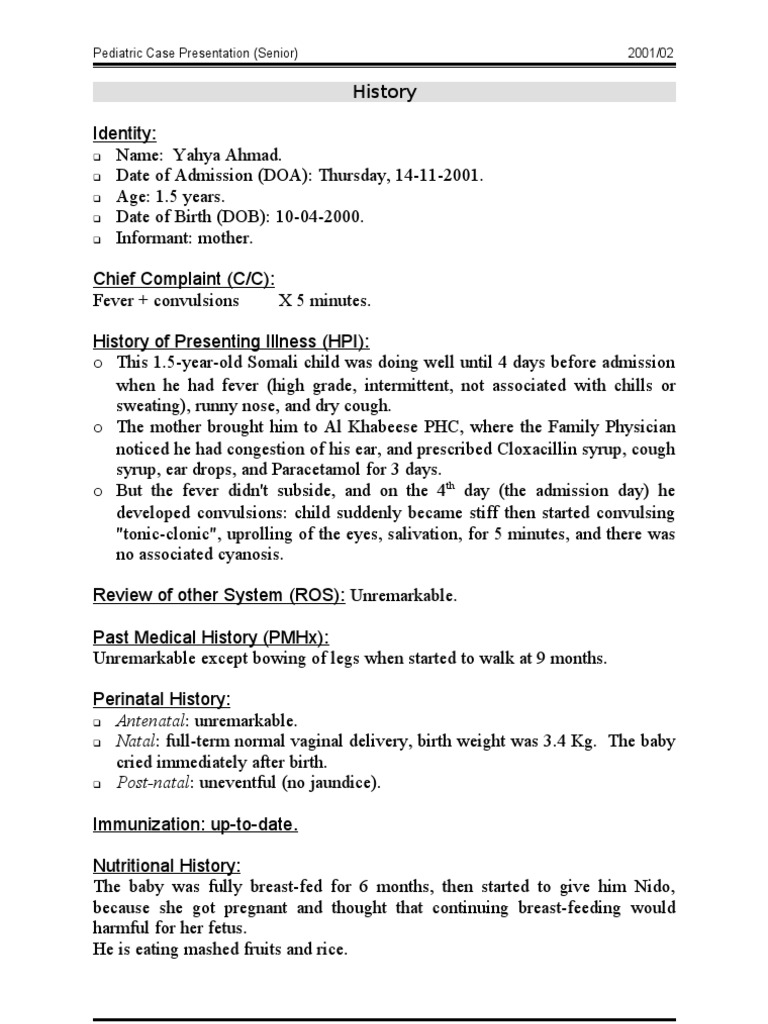 Pediatric Case Presentation 3 | PDF | Wellness