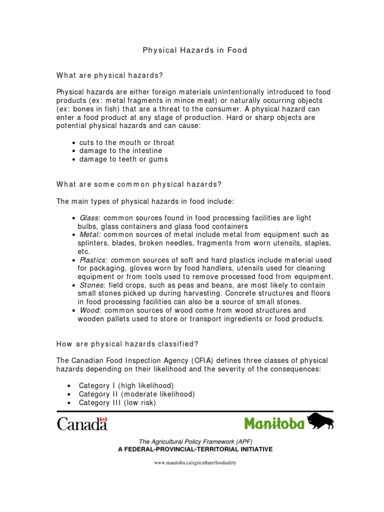 Physical Hazards in Food: Detection and Prevention | PDF | Hazards | Foods