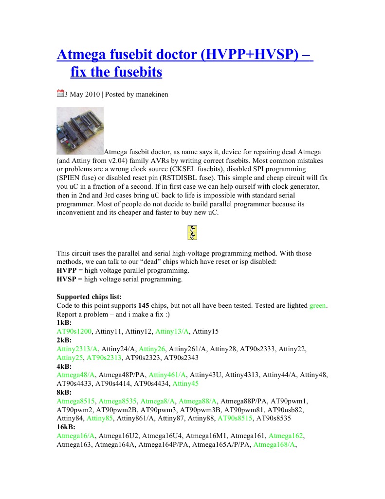 ATMEL HVPP Fusebit Doctor | PDF | Flash Memory | Digital Technology