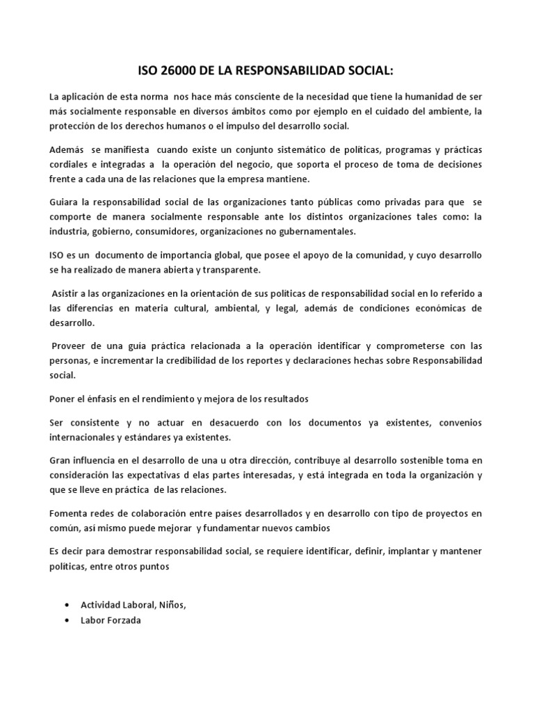 Iso 26000 de La Responsabilidad Social | PDF | Responsabilidad social corporativa | Sociedad