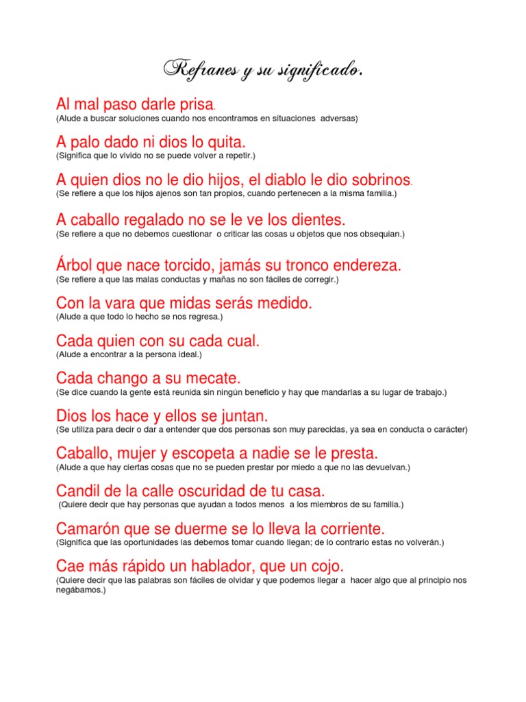 Refranes y Su Significado