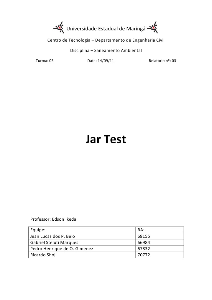 Relatorio Jar Test | PDF | Coloide | Água