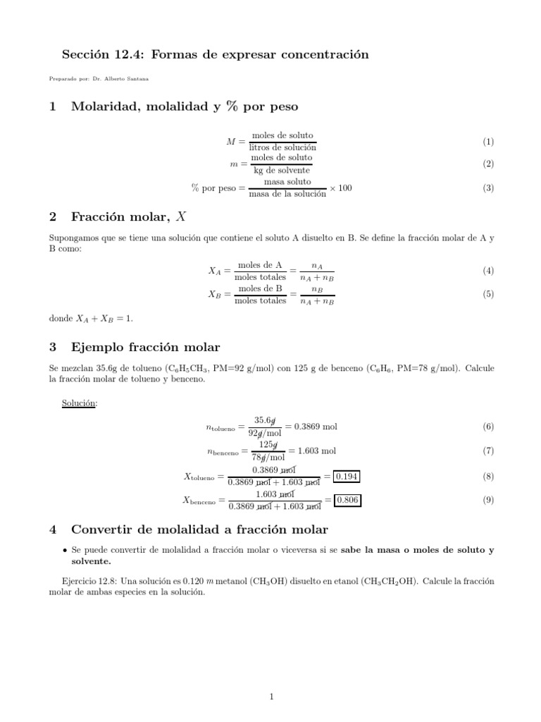 Conc Molar | PDF | Mole (Unidad) | Química