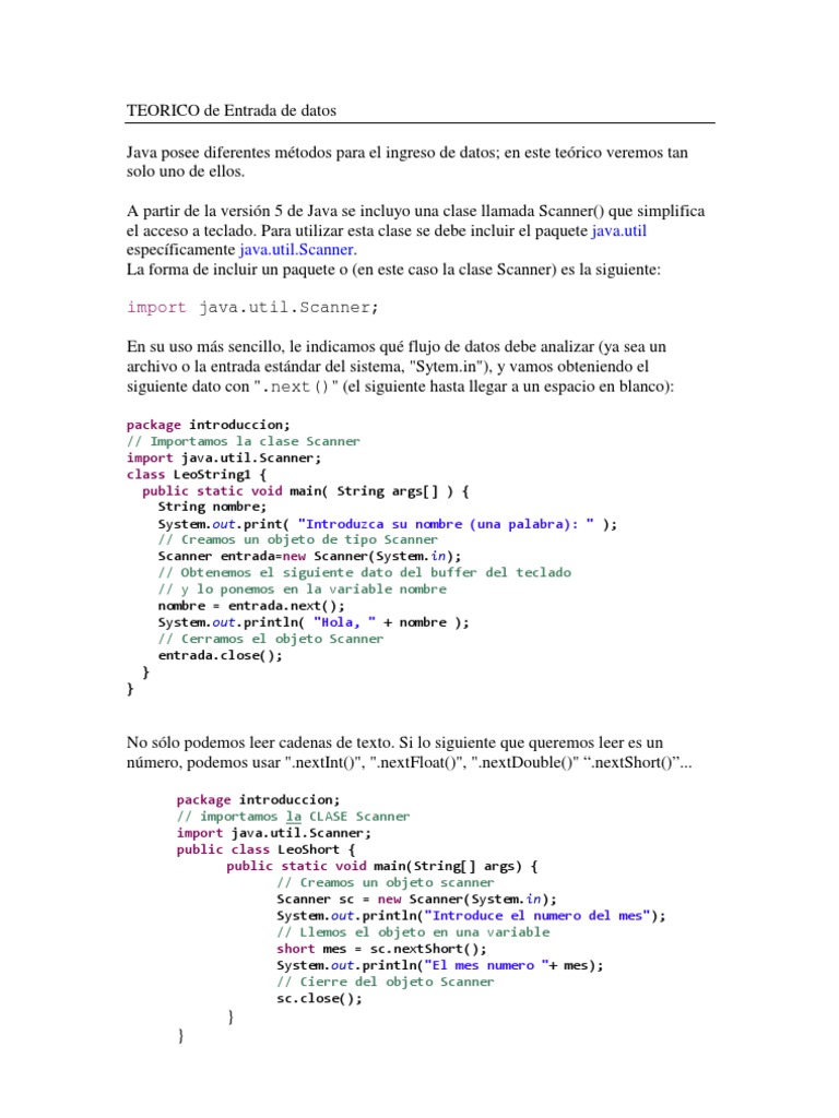Teorico - Entrada de Datos | PDF | Java (lenguaje de programación ...