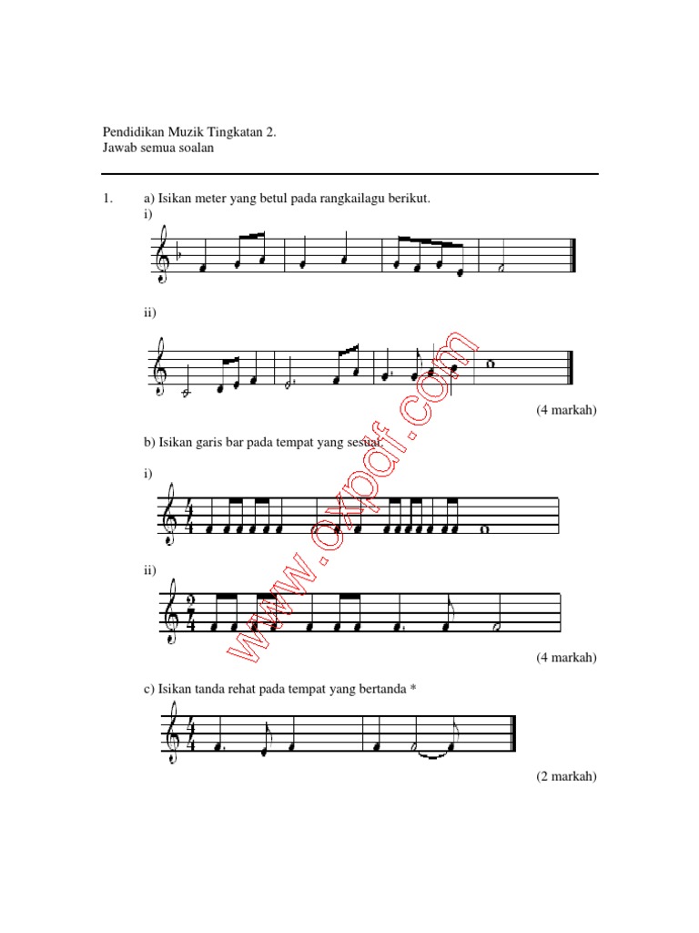 Soalan Pendidikan Muzik Tingkatan 2 | PDF | Metode & Bahan Ajar | Seni