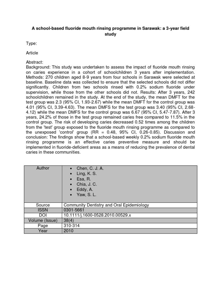 A School-Based Fluoride Mouth Rinsing Programme in Sarawak A 3-Year ...