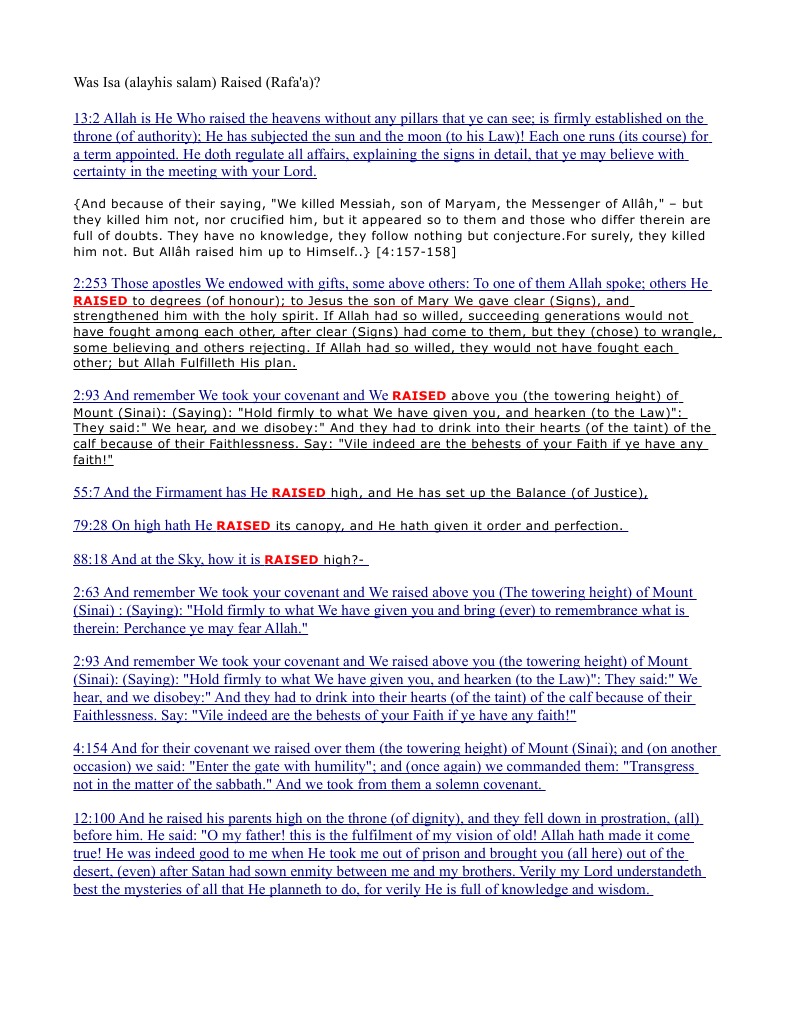 Rafa of Prophet Isa in Light of Quran. | PDF | Jesus In Islam ...