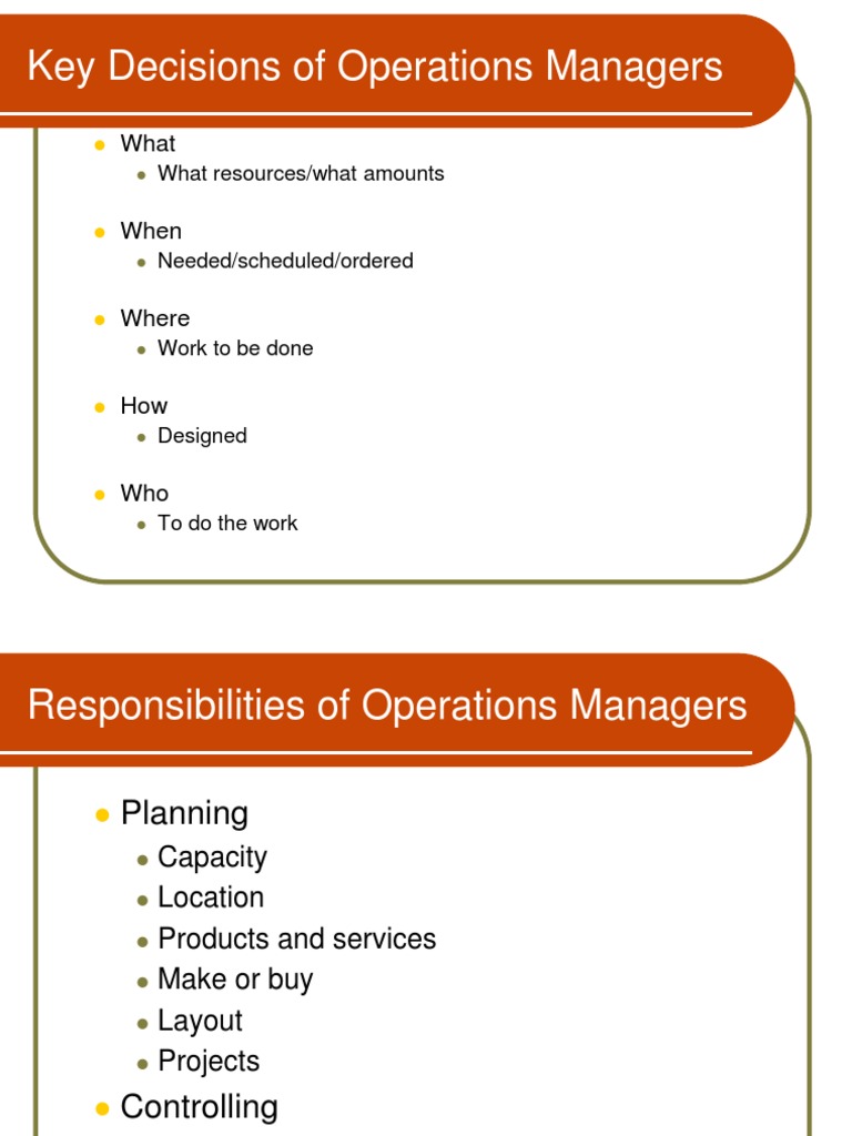 Key Decisions of Operations Managers: What Resources/what Amounts | PDF ...
