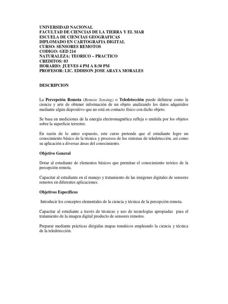 Sensores Remotos EDISON ARAYA | PDF | Sensores remotos | Informática y ...