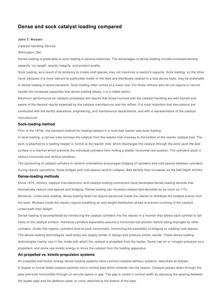 Dense and Sock Catalyst Loading Compared | PDF | Chemical Reactor ...
