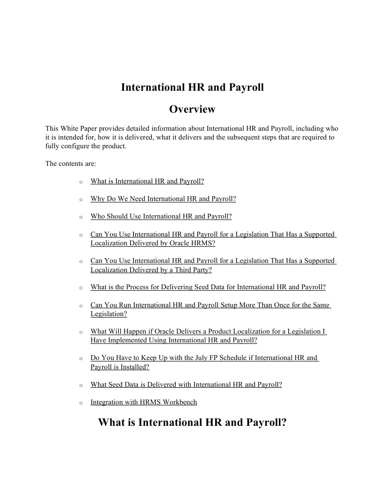 HR and Payroll White Paper | PDF | Payroll | Oracle Database