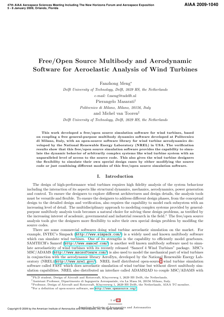 Free/Open Source Multibody and Aerodynamic Software For Aeroelastic ...