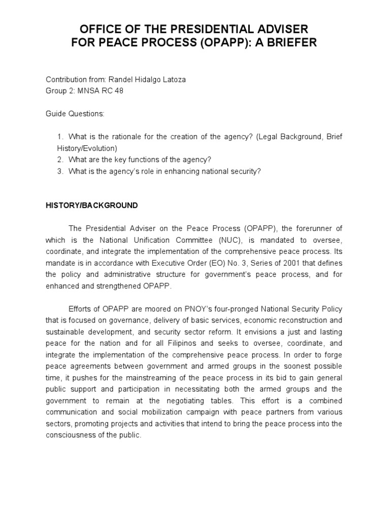The Office of The Presidential Adviser On The Peace Process | PDF ...