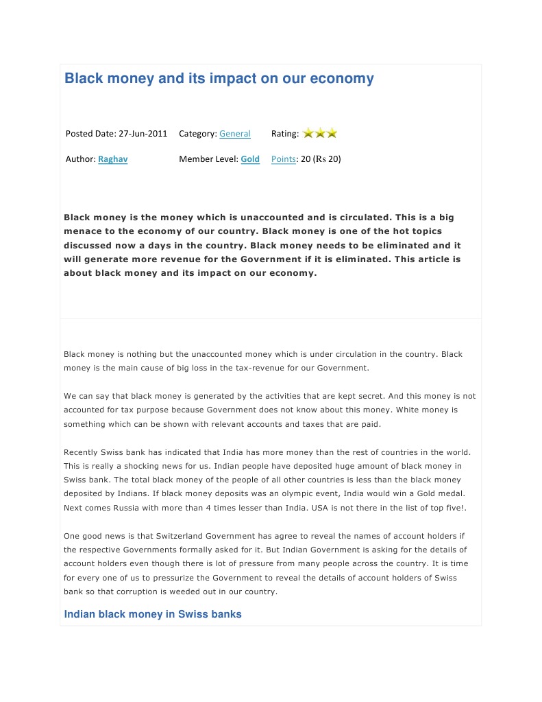 Black Money and Its Impact On Our Economy | PDF | Indian Black Money ...