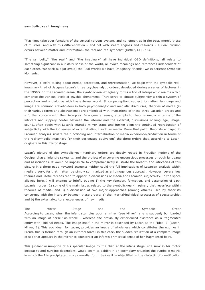 Symbolic - LACAN | PDF | Jacques Lacan | Psychoanalysis