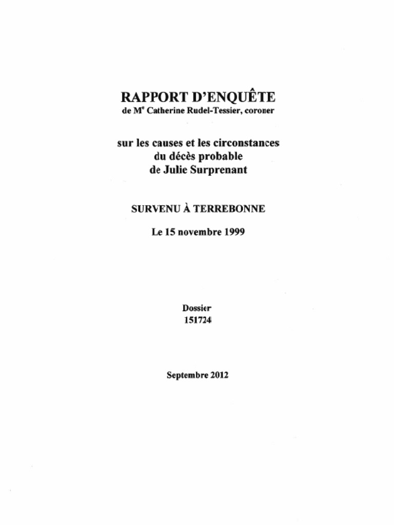 Coroner's Report Into The Death of Julie Surprenant | PDF | Foreign ...