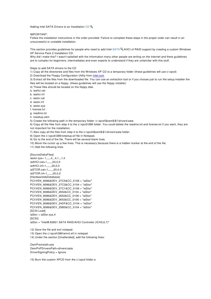 Adding Intel SATA Drivers To An Installation CD | PDF | Computer File ...
