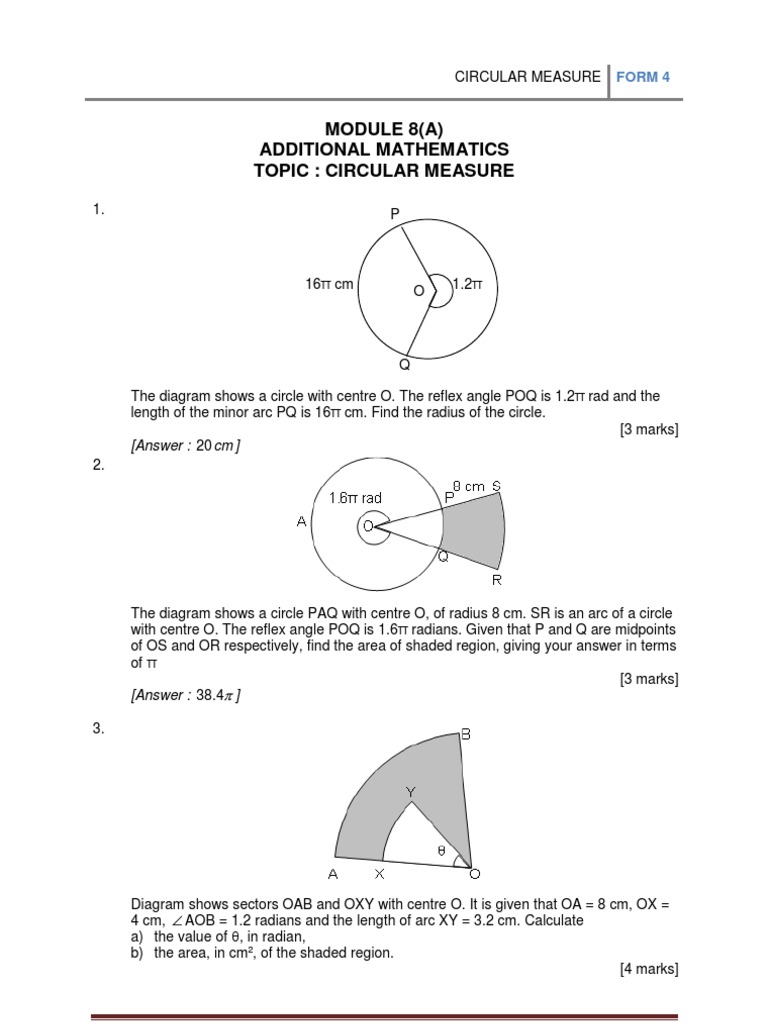 Module 8A - Circular Measure | PDF | Circle | Area