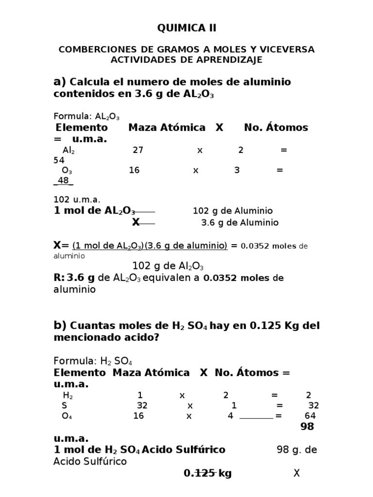Conversión de Gramos a Moles en Química | PDF