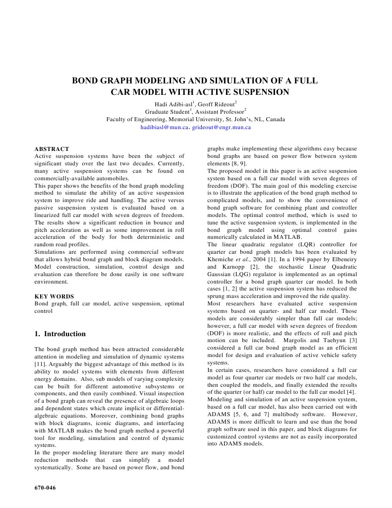 Bond Graph Modeling and Simulation of A Full | PDF | Suspension ...