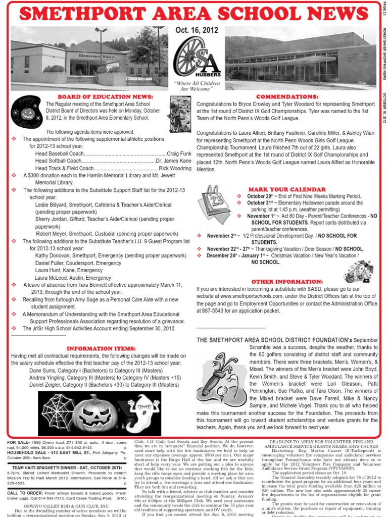 1350303565smethport School News 101612 | PDF