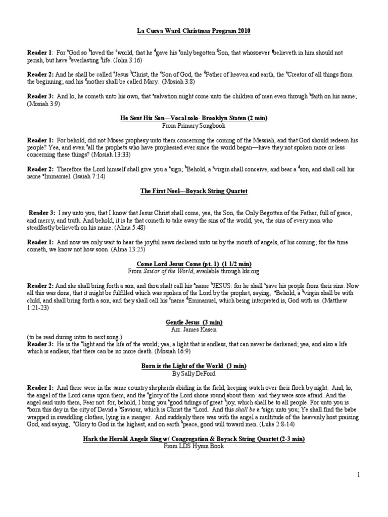 La Cueva Ward Christmas Program 2010 | PDF | Grace In Christianity | Jesus