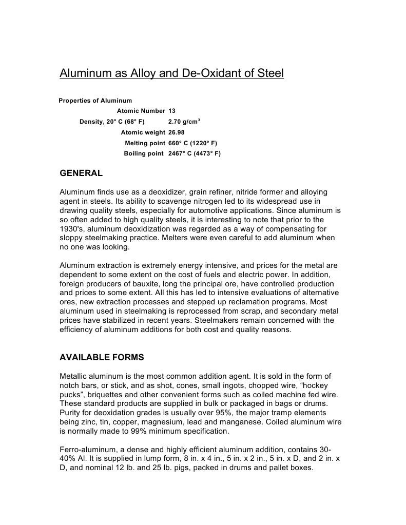 Aluminum As Alloy and Deoxidant | PDF | Steel | Heat Treating