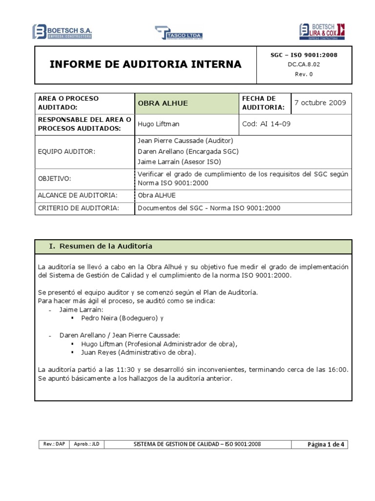 Informe Auditoria | PDF | Contralor | Calidad (comercial)