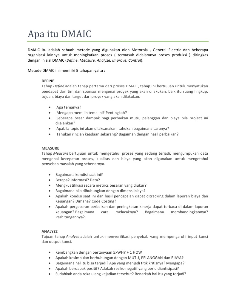 Penerapan Metode DMAIC untuk Kualitas | PDF