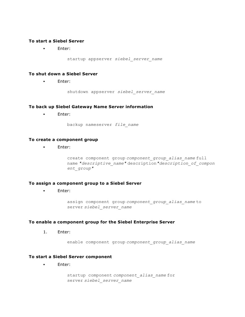 Siebel Server Management Commands Guide | PDF